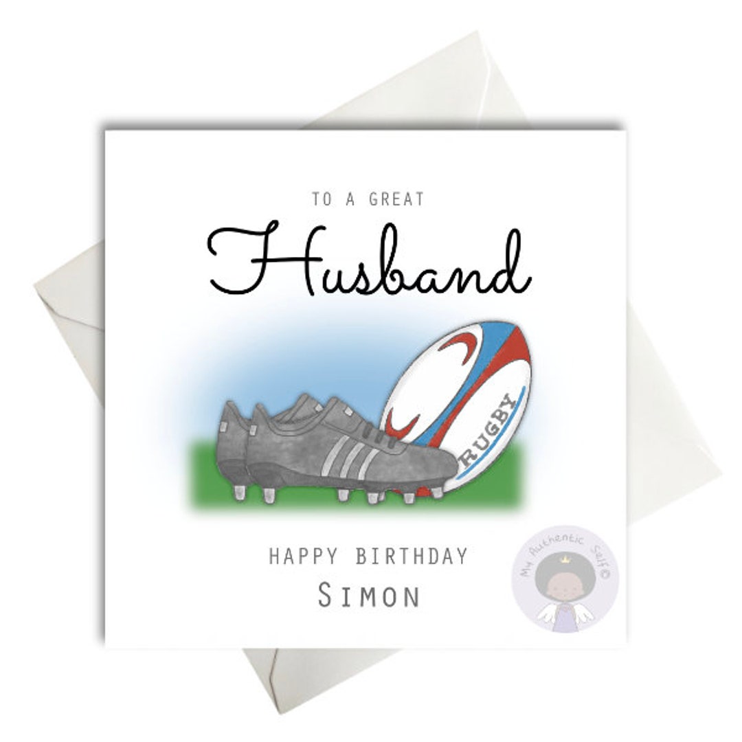 Rugby Happy Birthday Card for Husband, Personalised Birthday Card ...