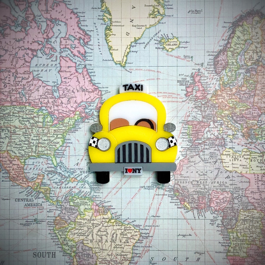 Taxi Cab Layered Acrylic Brooch Pin Car Jewelry Fun Novelty Retro ...