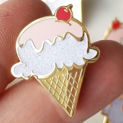 Lapel Pin Ice Cream Cone With a Cherry on Top White - Etsy