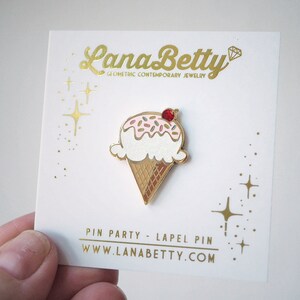 Lapel Pin - Ice Cream Cone With a Cherry on Top - White Sparkle ...