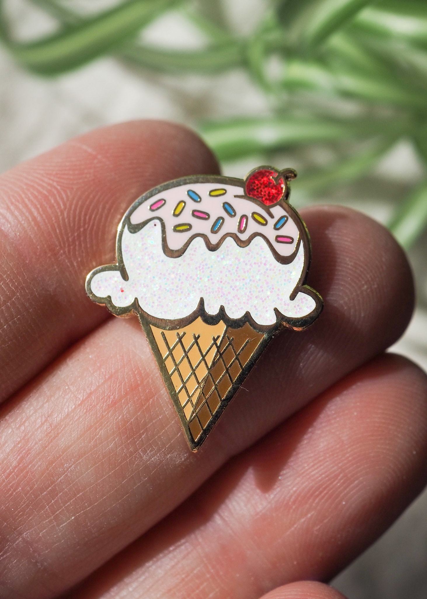 Lapel Pin - Ice Cream Cone With a Cherry on Top - White Sparkle ...