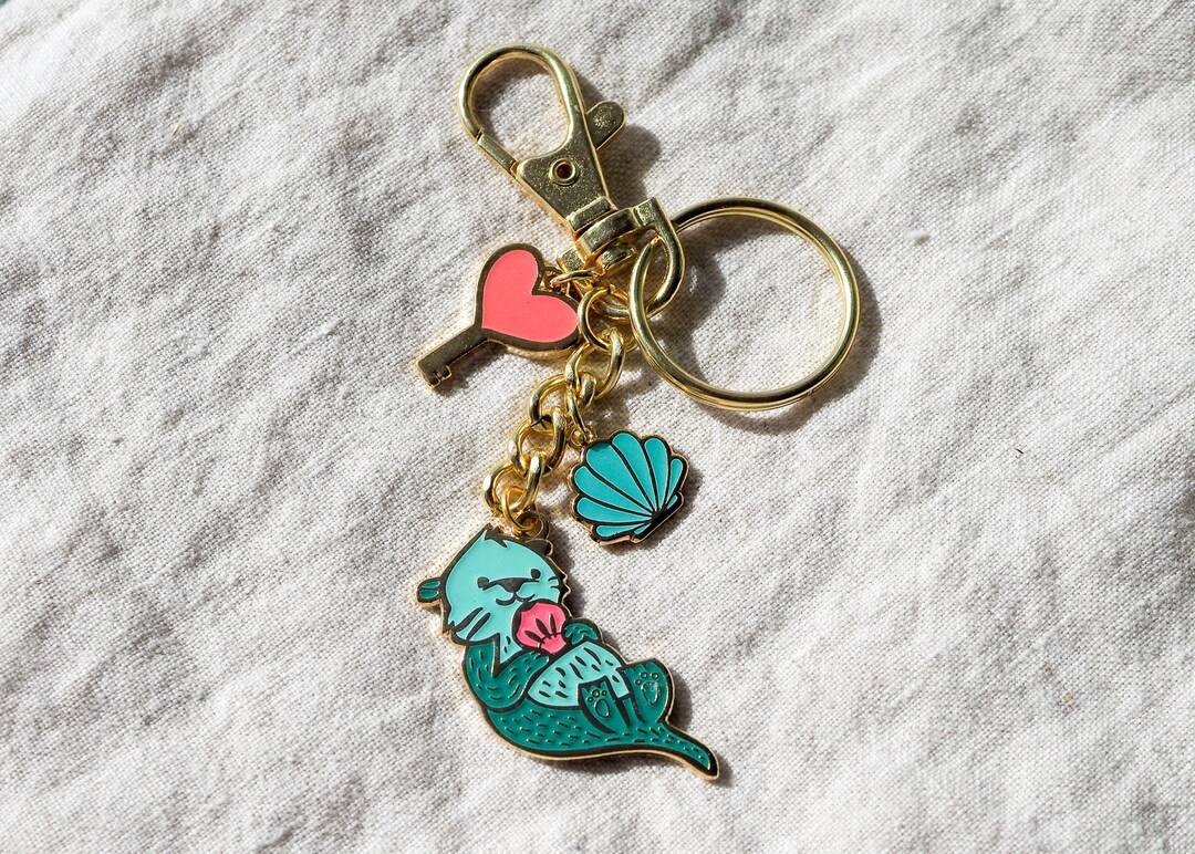 Mint Sea Otter Keychain Gold Key Fob - Etsy