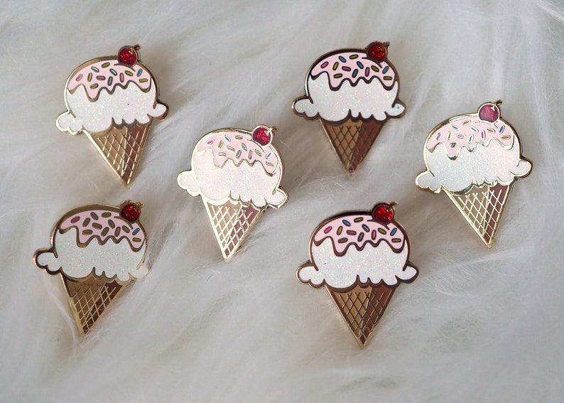 Lapel Pin - Ice Cream Cone With a Cherry on Top - White Sparkle ...