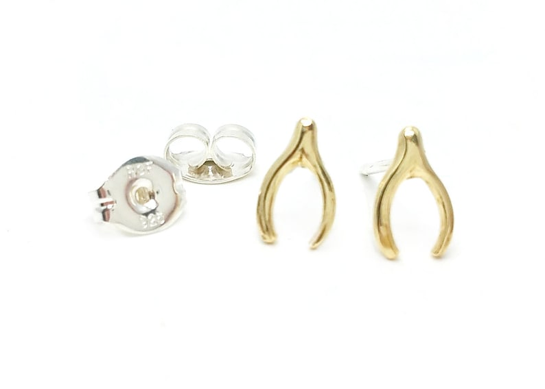 Little Wishbone Post Earrings // Lanabetty // Brass + Sterling Silver ...