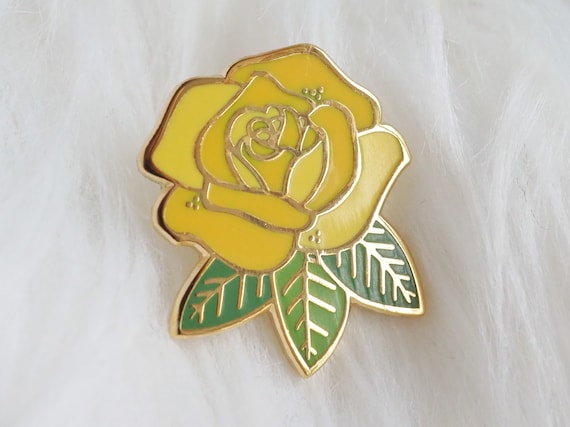 Lapel Pin Yellow Rose Enamel Pin Pinback Button Etsy