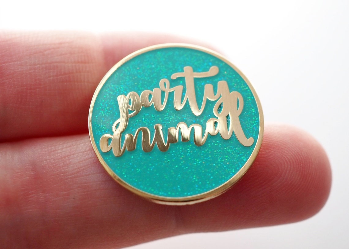 Lapel Pin Party Animal aqua Sparkle and Gold Enamel Pin - Etsy