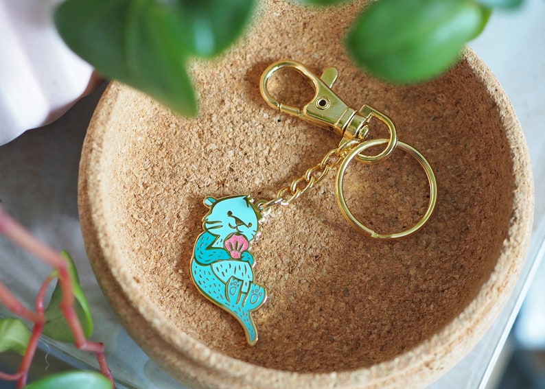 Mint Sea Otter Keychain Gold Key Fob | Etsy