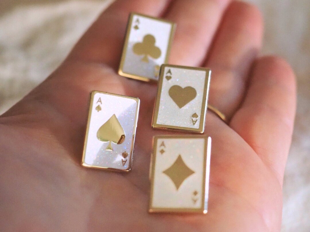 Set of Four: Lapel Pins - All the Aces - White Sparkles and Gold - Etsy