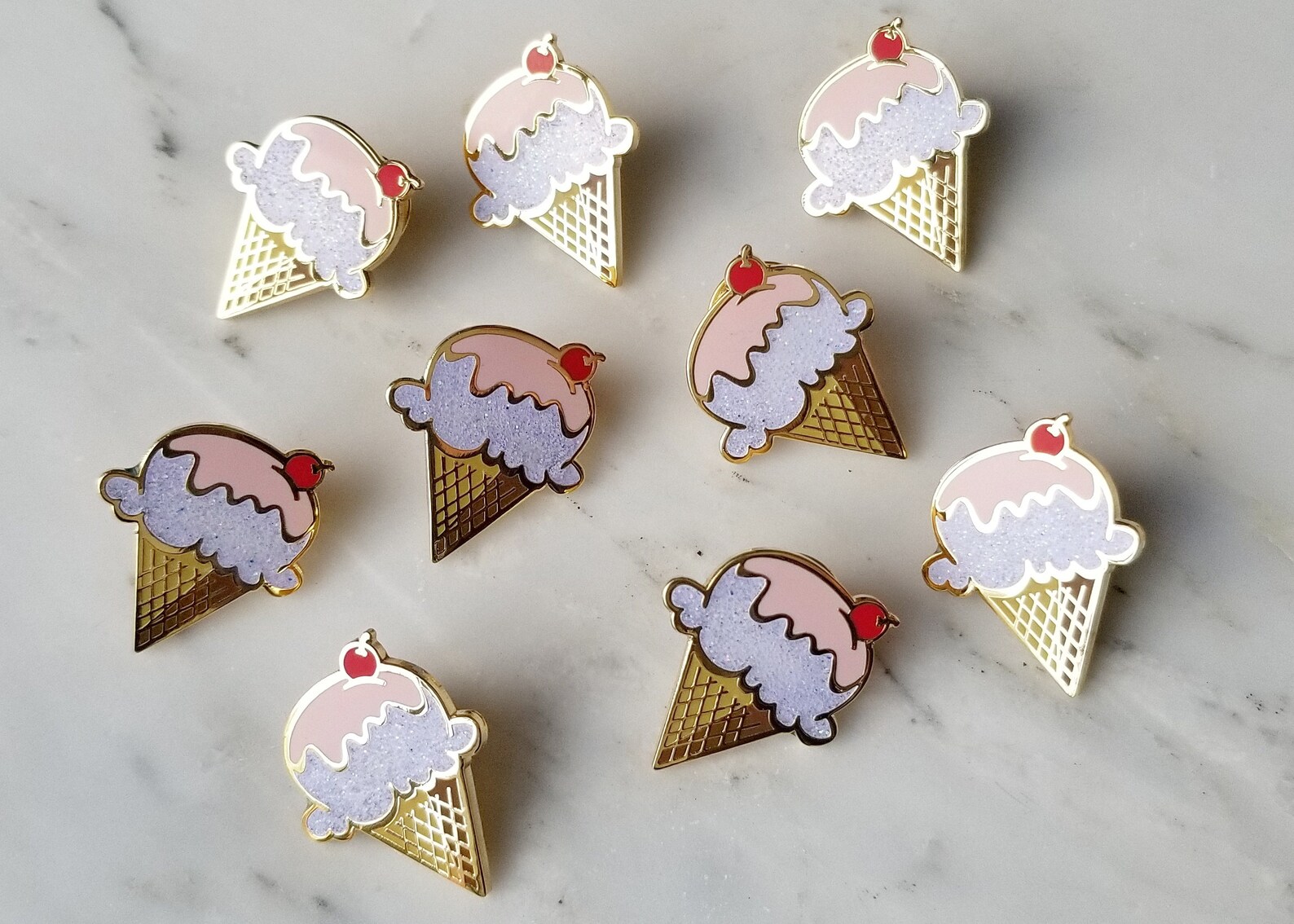 Lapel Pin Ice Cream Cone With a Cherry on Top White Sparkle Strawberry ...