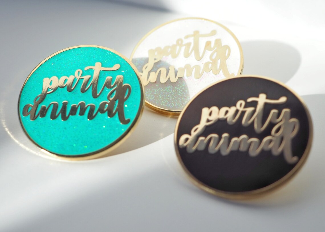 Lapel Pin Party Animal aqua Sparkle and Gold | Etsy