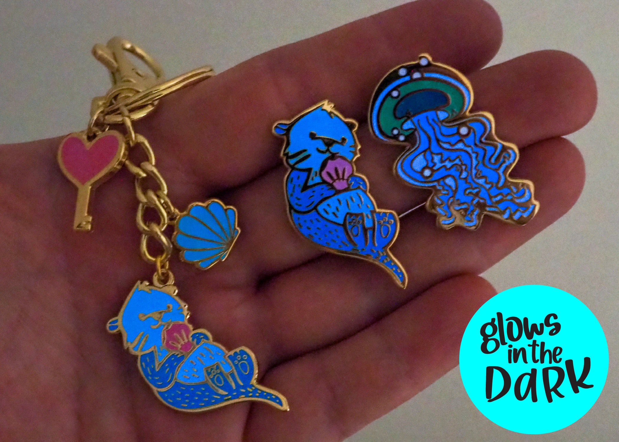 Mint Sea Otter Keychain Gold Key Fob - Etsy