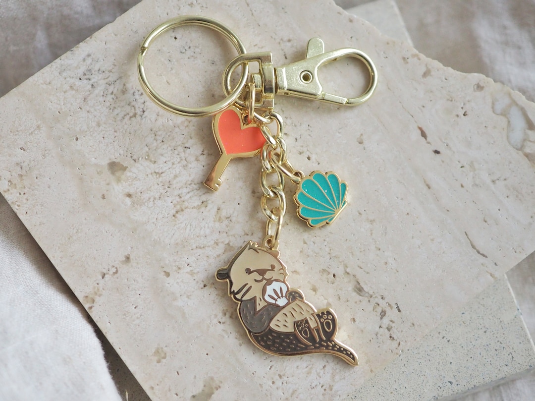 Sea Otter Keychain With a White Shell Gold Key Fob Glow-in-the-dark - Etsy