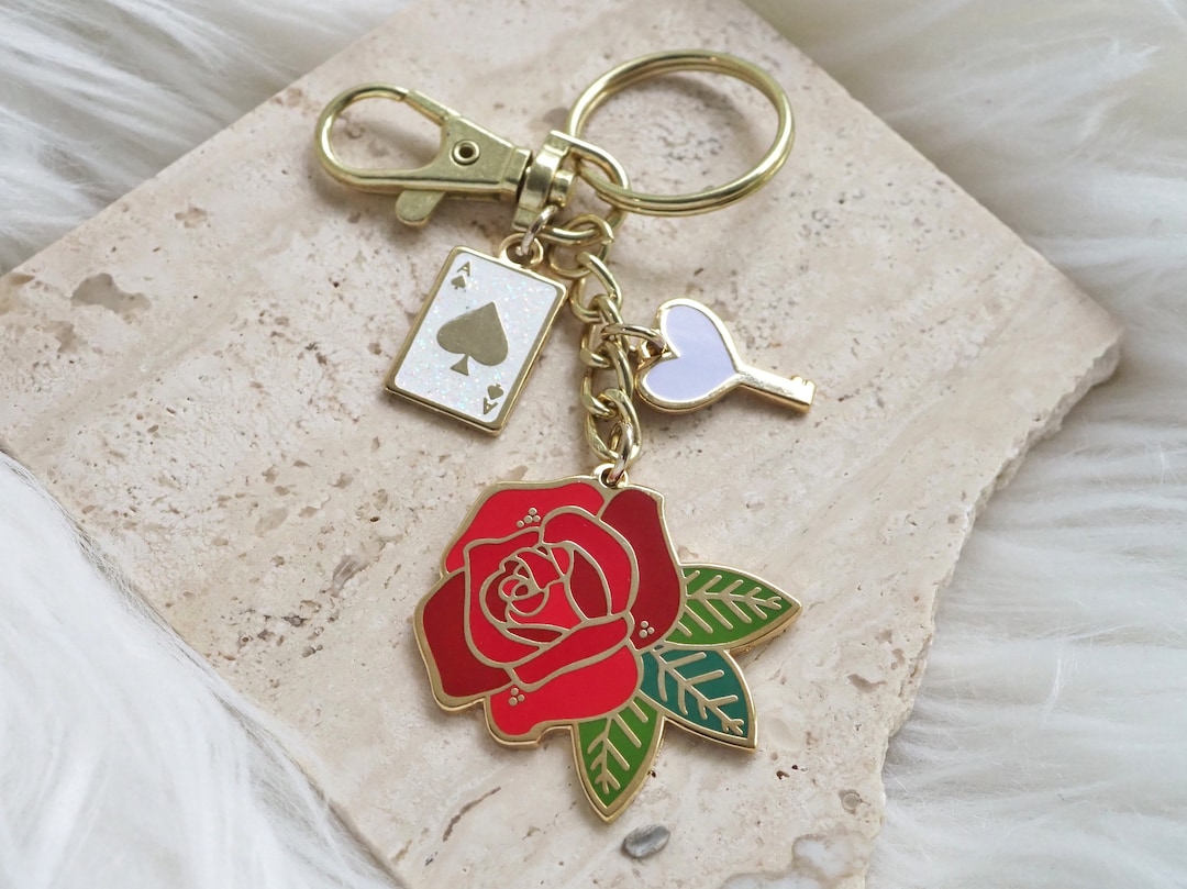 Red Rose Keychain | Ace of Spades | Gold Key Fob | Bag Charm - Etsy