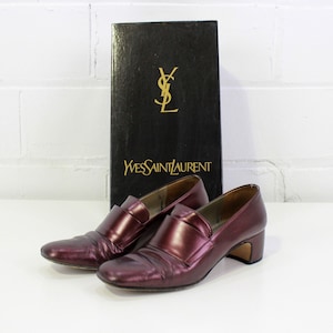 Vintage Yves Saint Laurent Loafer Style Block Heels, Burgundy Leather ...