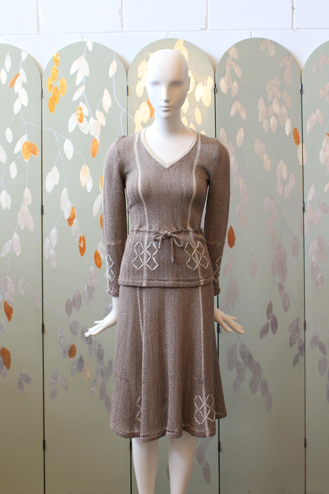 1970s Knit Mary Farrin Taupe 3PC Skirt and Top Set, XS - Etsy
