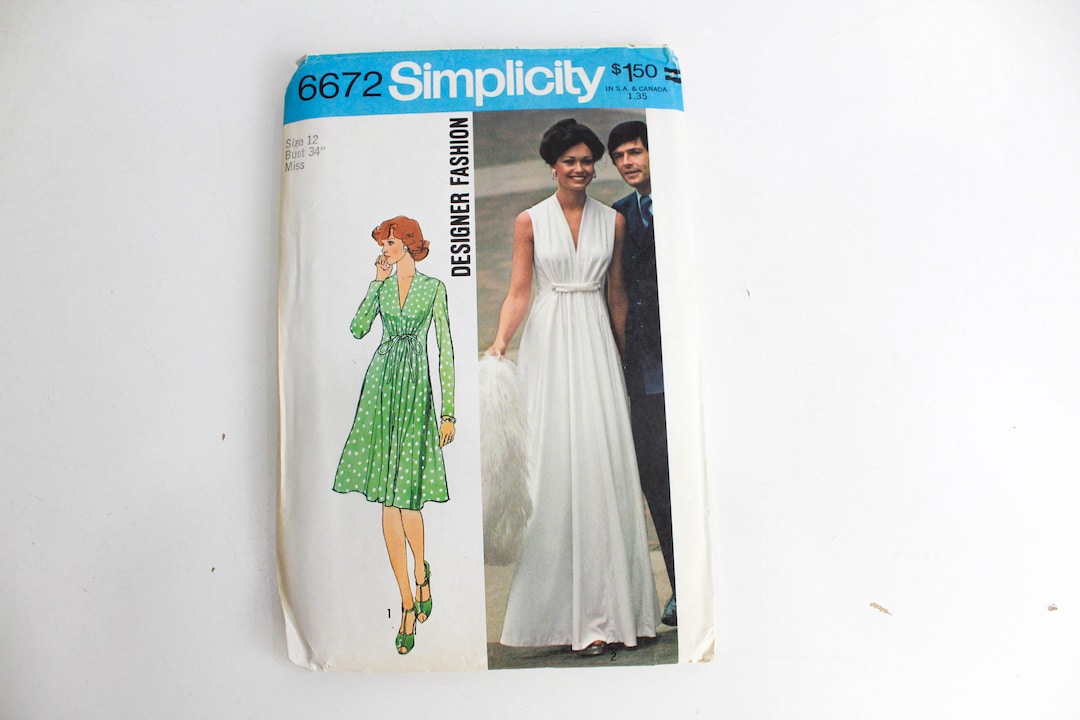 1970s Dress Sewing Pattern Simplicity 6672, Bust 34, Uncut, Complete - Etsy