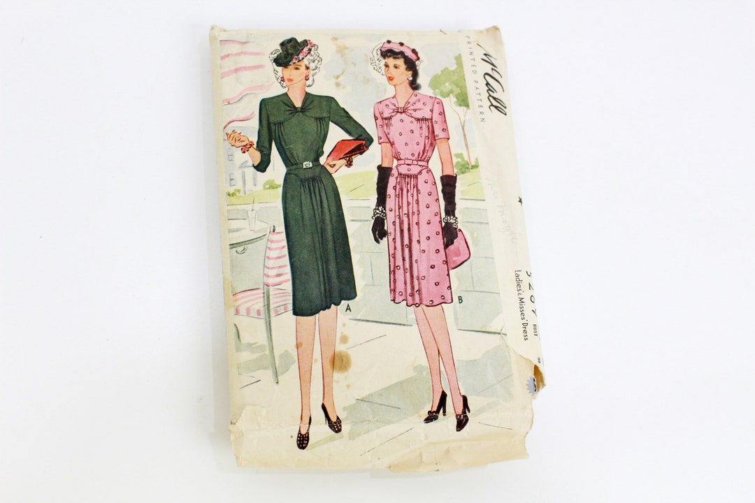 1940s Dress Sewing Pattern, Mccall 5269, Vintage Womens 40s Sewing ...