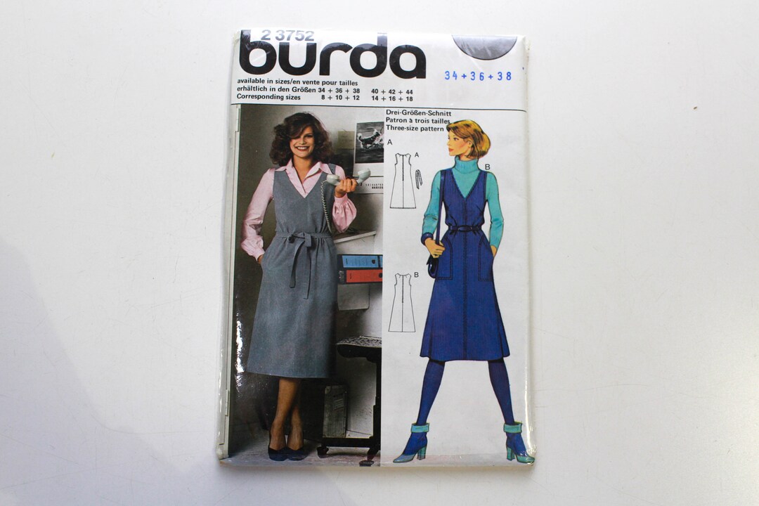 80s Dress Sewing Pattern Burda 3752, Vintage Pattern, Jumper Dress ...