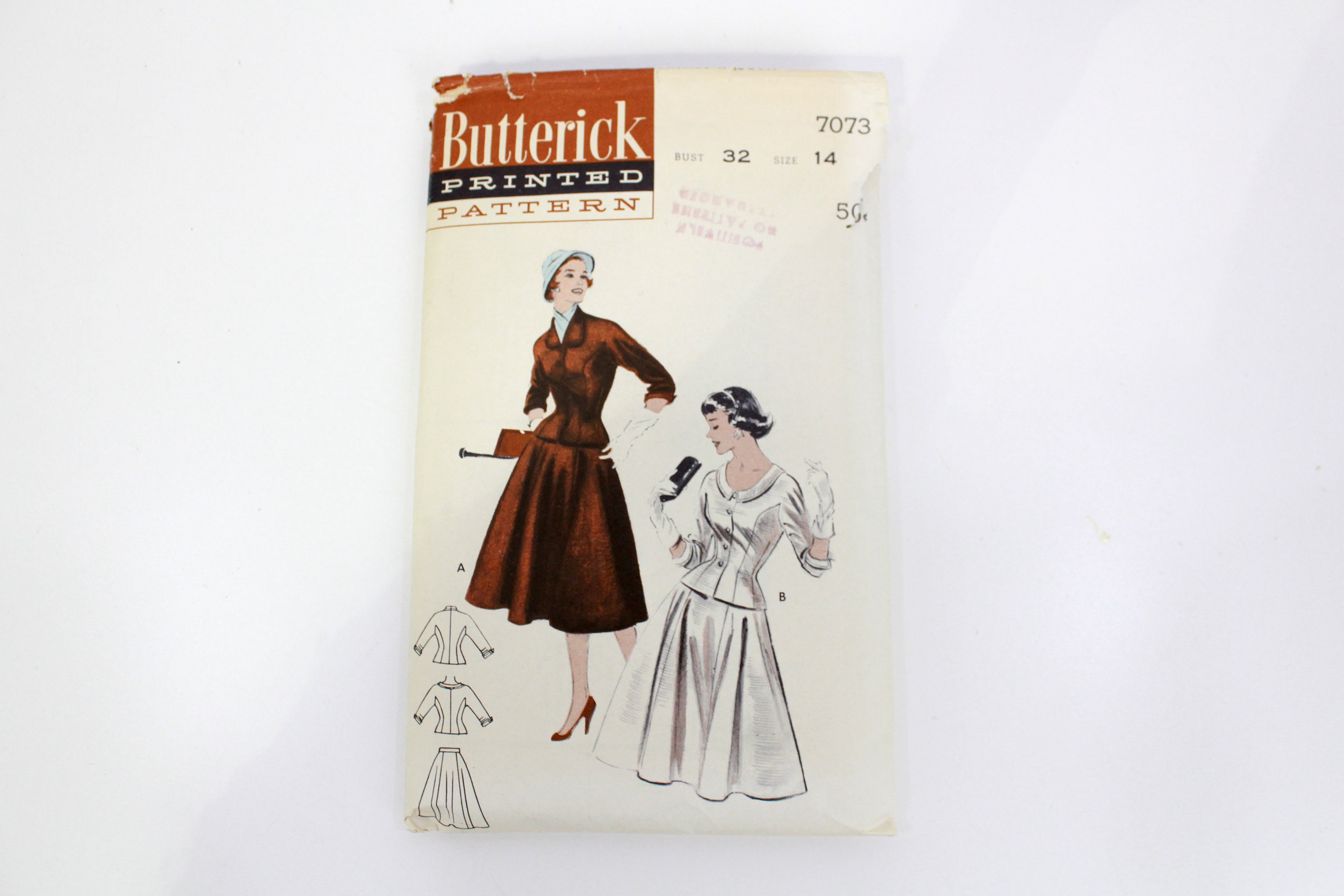 Patterns Sewing & Fiber Full Skirt Vintage 50s Pattern Fitted Collared Jacket 1950s Women's Suit ...