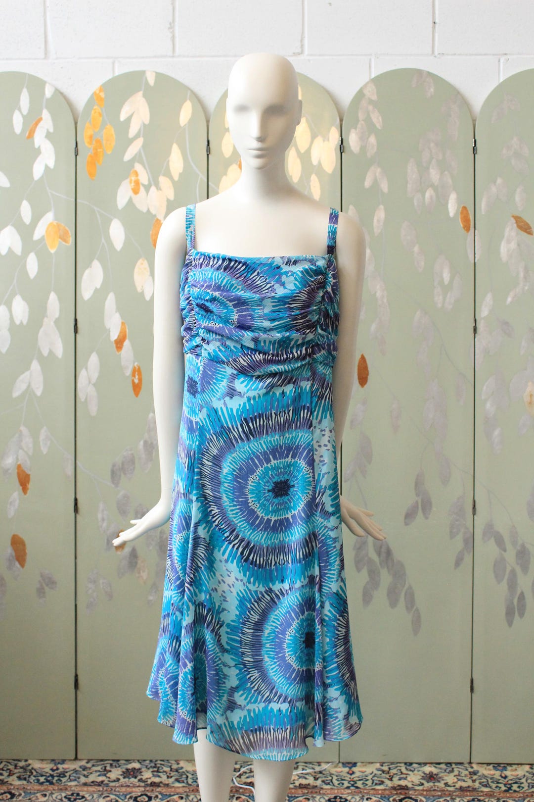 Early 2000s Blue Tie Dye Circle Pattern Wedding Guest Dress, XL - Etsy