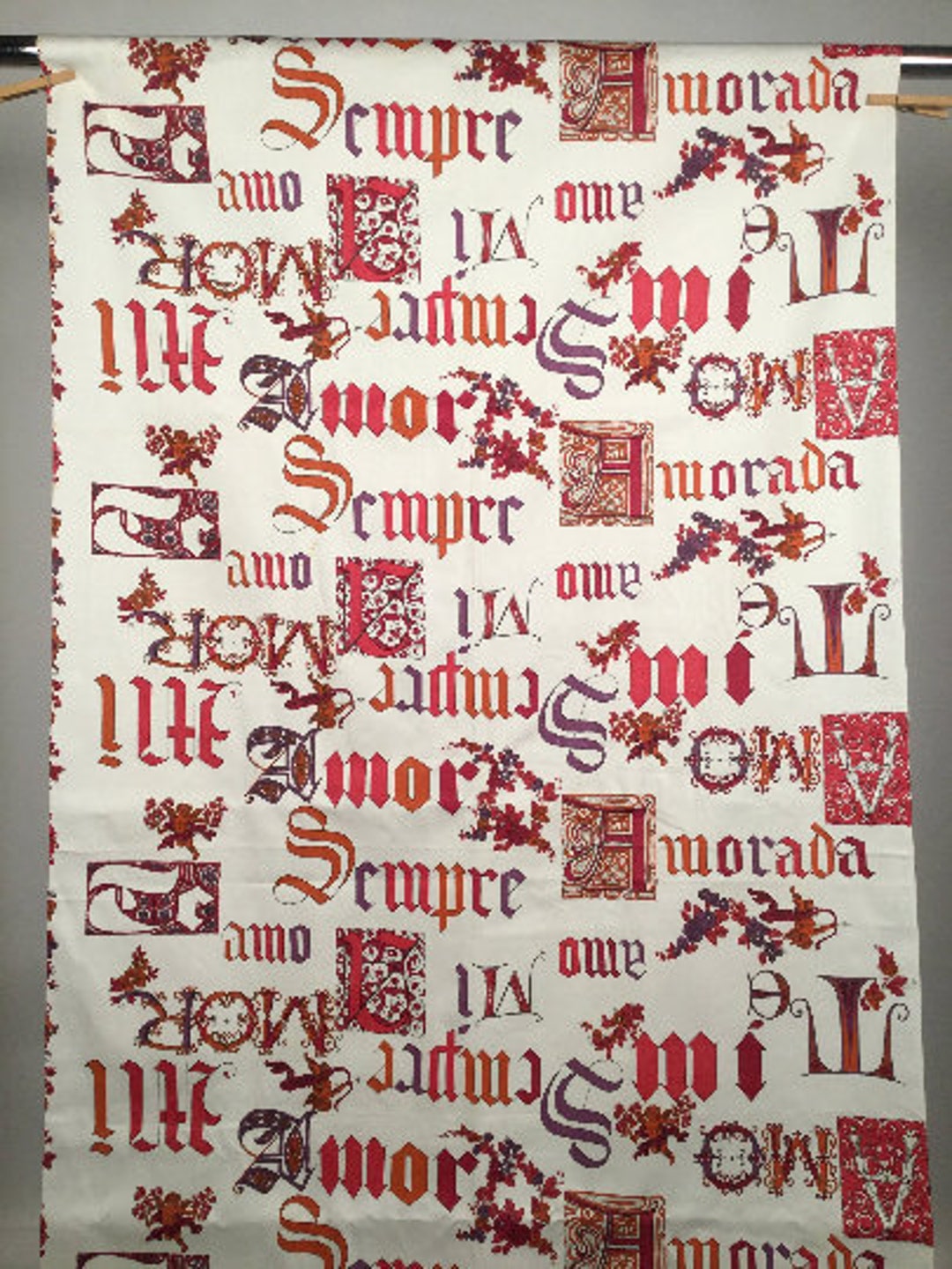 1970s Novelty Print Fabric, Illuminated Manuscript Letters, Vintage ...