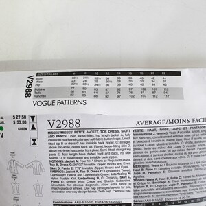 Vogue Wardrobe Sewing Pattern 2988 Women's Jacket, Top, Dress, Skirt ...