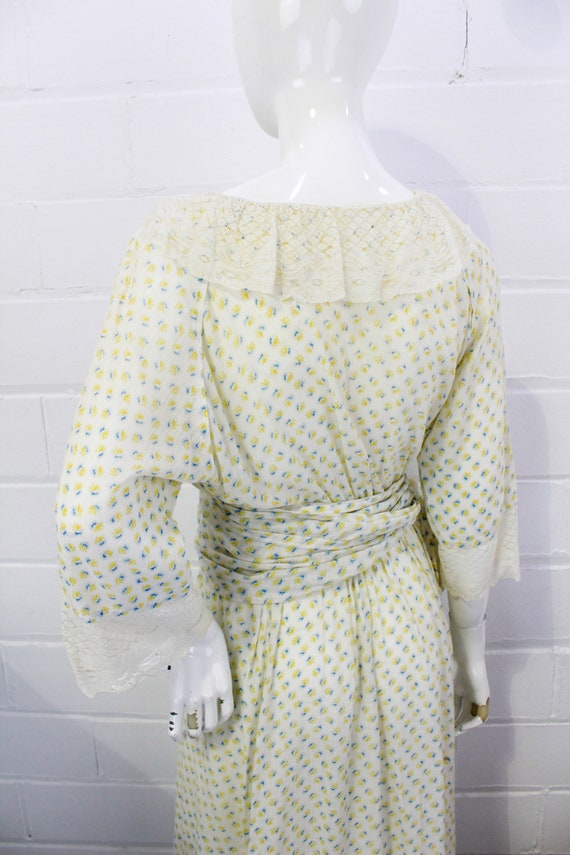 Antique 1800s Victorian Wrapper Dress Calico Yellow F… - Gem Antique 1800s Victorian Wrapper Dress Calico Yellow F… - Gem