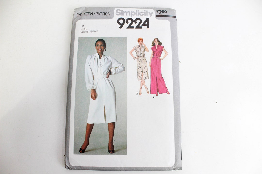1970s Dress in Two Lengths Sewing Pattern Simplicity 9224, Long or ...
