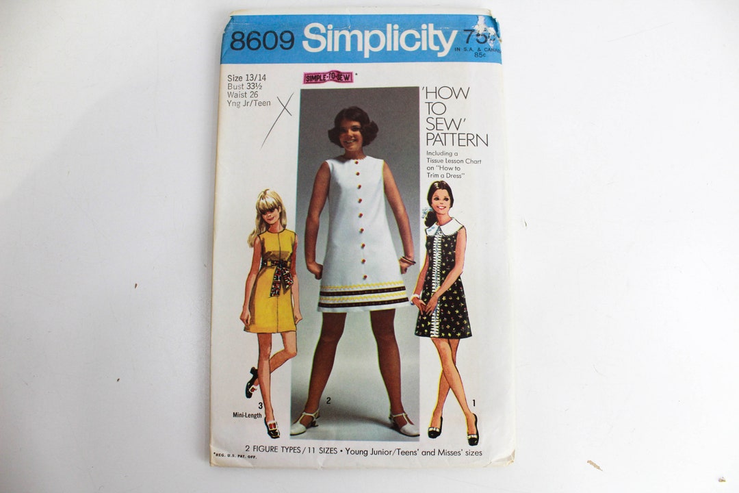 1960s Mod Dress Sewing Pattern Simplicity 8609, Complete, Vintage ...