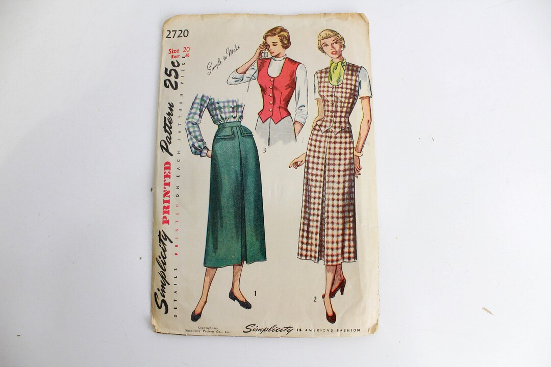 1940s Skirt and Weskit Sewing Pattern Simplicity 2720, Incomplete, Bust ...