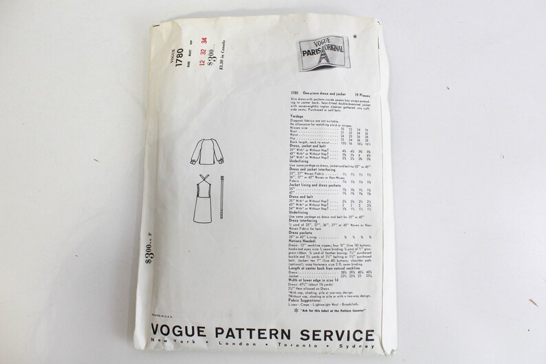 1960s Vogue Paris Original 1780 Nina Ricci Sewing Pattern, Dress and ...