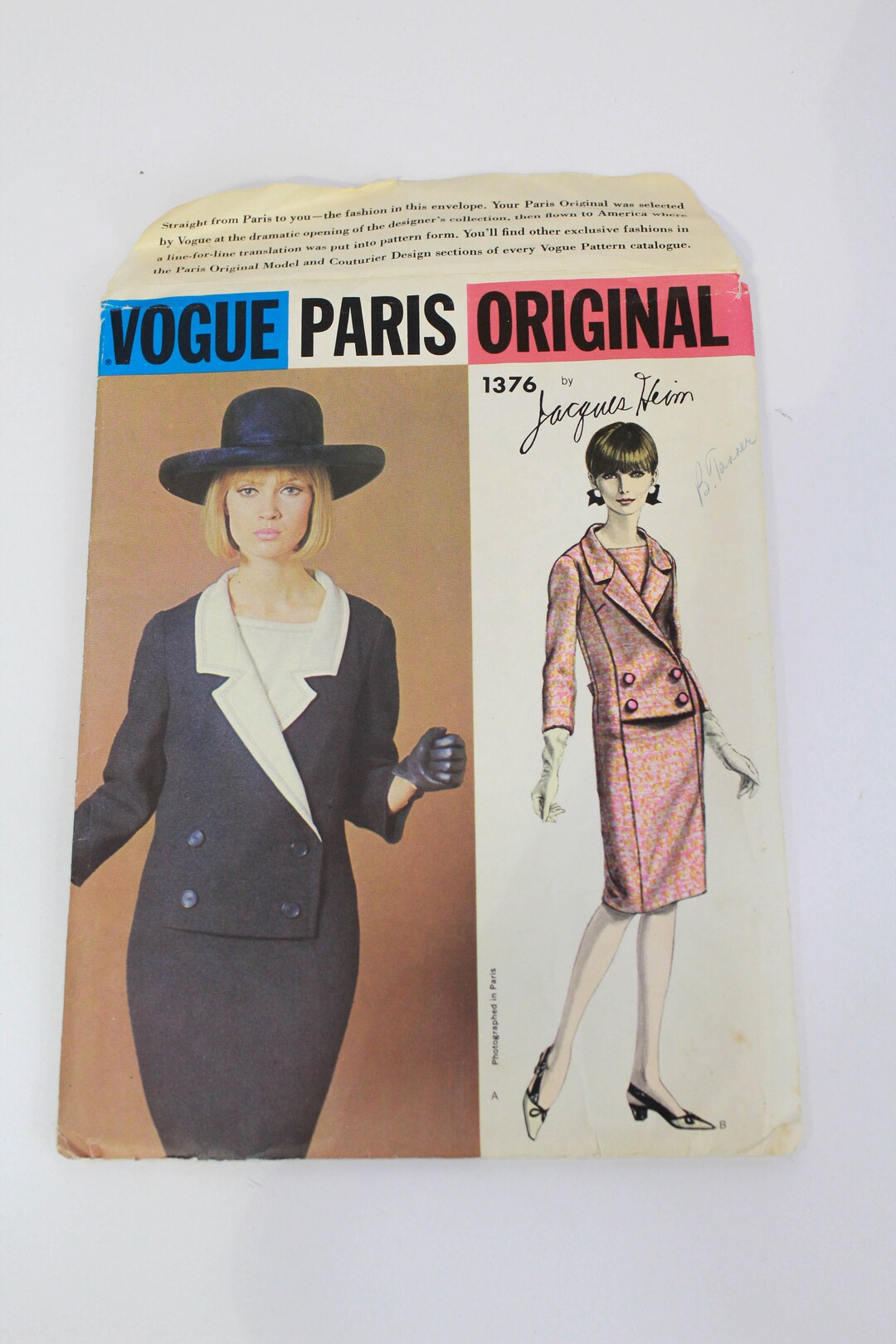 1960s Womens Dress Couture Pattern Vogue Paris Original 1376 Jacques ...