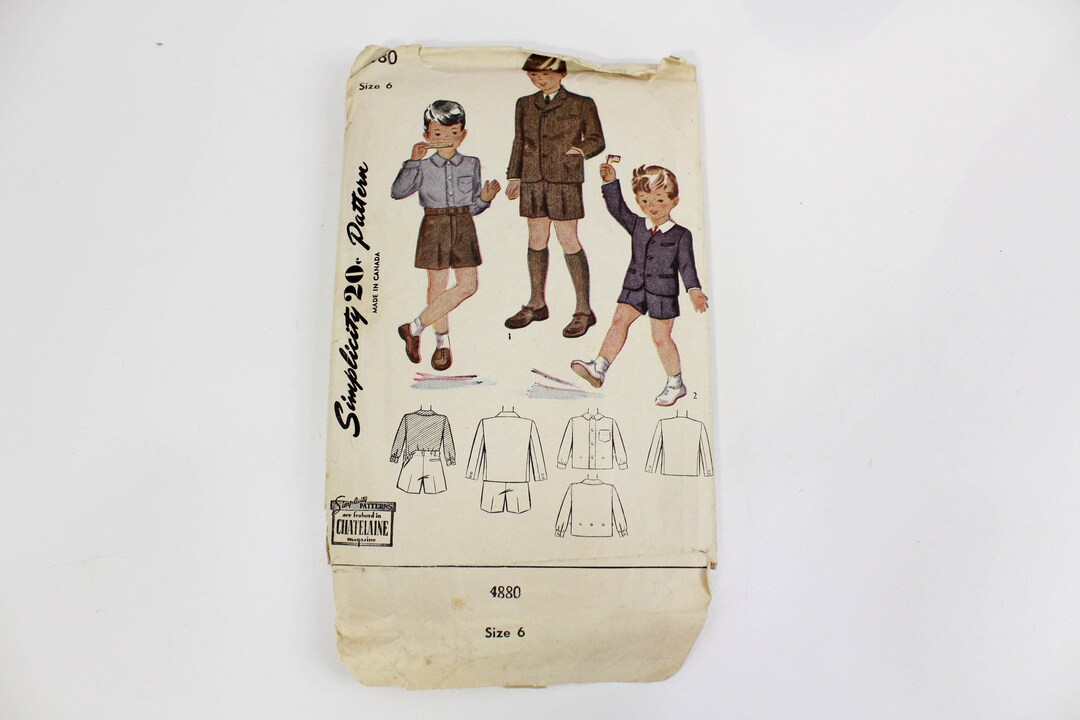 1940s Boys Child's Sewing Pattern Simplicity 4880, Jacket, Shirt and ...