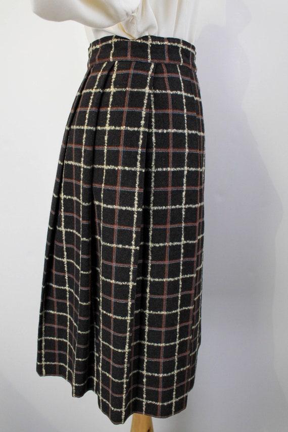 1950s Wool Check Skirt, Vintage 50s Brown and Cream M… - Gem
