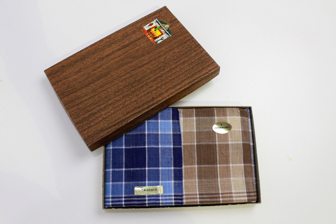 Vintage Handkerchief Set, Gift for Men, Mid Century Handkerchiefs, Blue ...