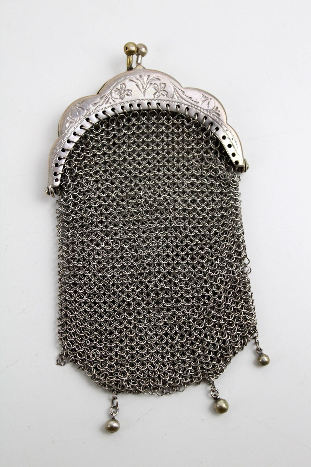Antique Victorian Chainmail Coin Purse, Two Sections, Silver Tone Metal ...