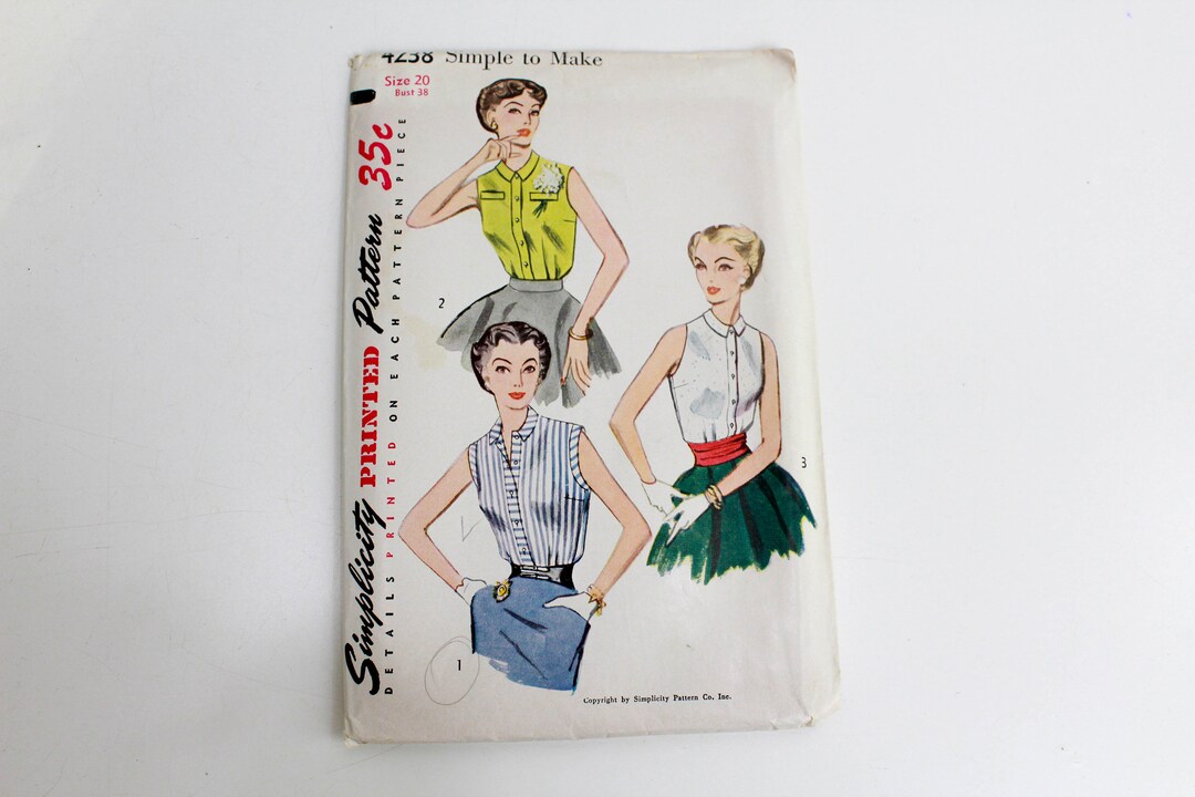1950s Blouse Sewing Pattern Simplicity 4238, Bust 38, Complete - Etsy