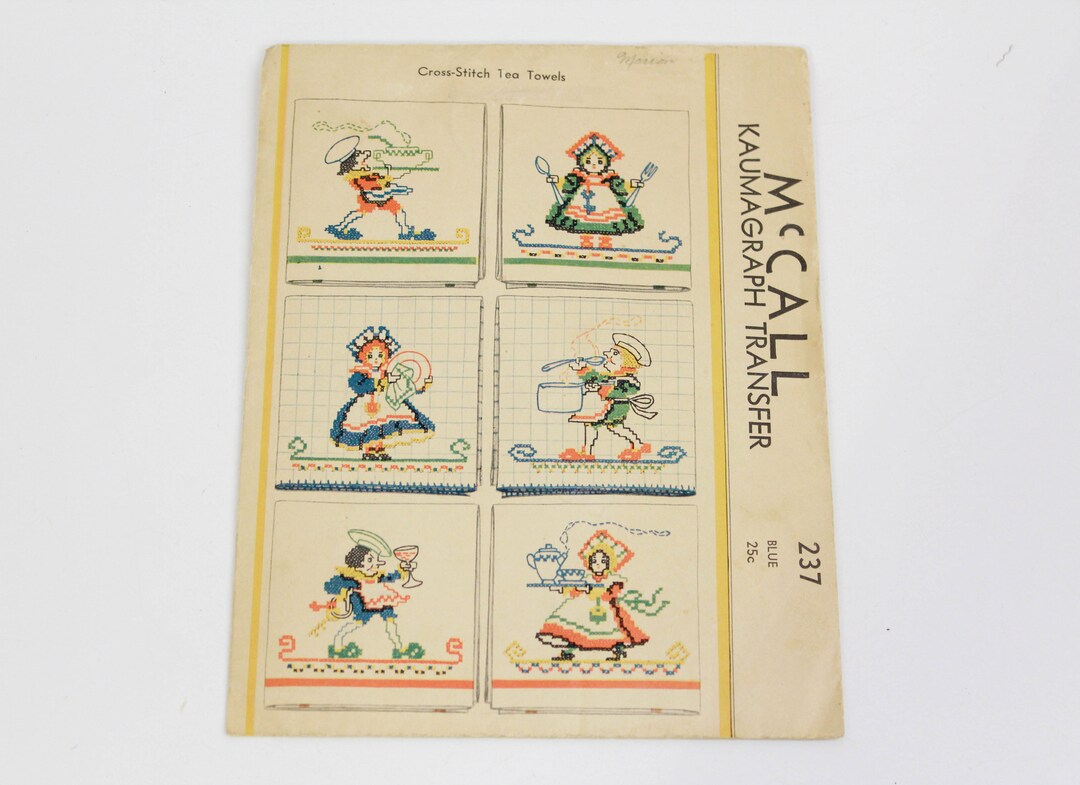 1930s Mccall 237 Kaumagraph Transfer Sewing Pattern Cross Stitch Tea ...