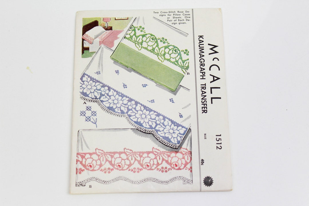1940s Mccall 1512 Kaumagraph Transfer Pattern, Cross-stitch Rose ...