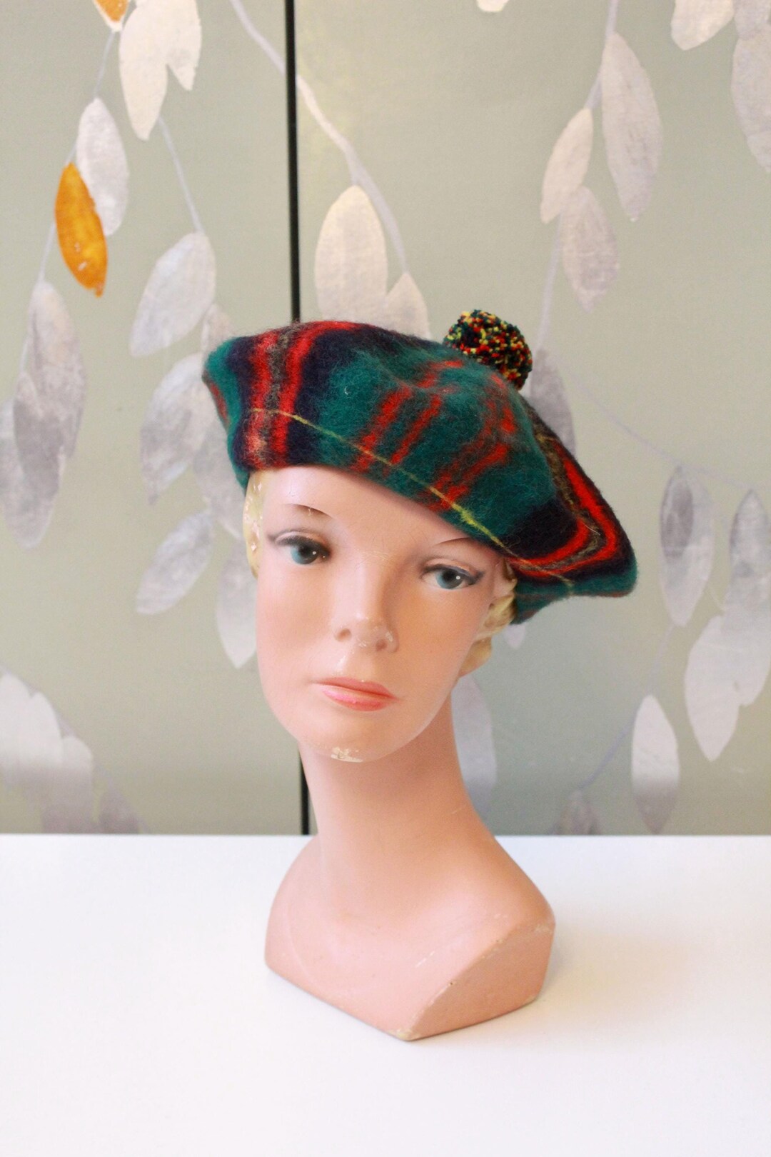 Vintage 1960s 100% Wool Erracht Cameron Plaid Beret With Pom Pom, Made ...