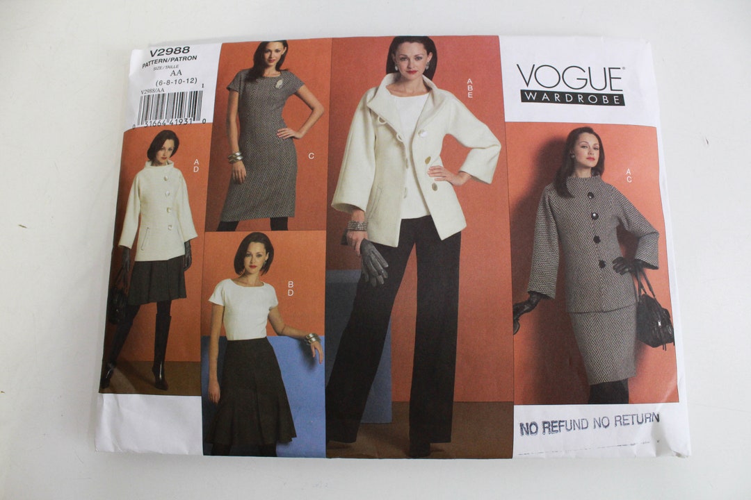 Vogue Wardrobe Sewing Pattern 2988 Women's Jacket, Top, Dress, Skirt ...