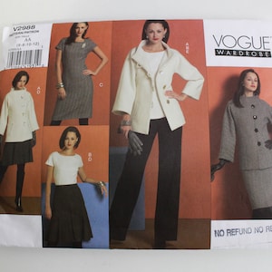 Vogue Wardrobe Sewing Pattern 2988 Women's Jacket, Top, Dress, Skirt ...