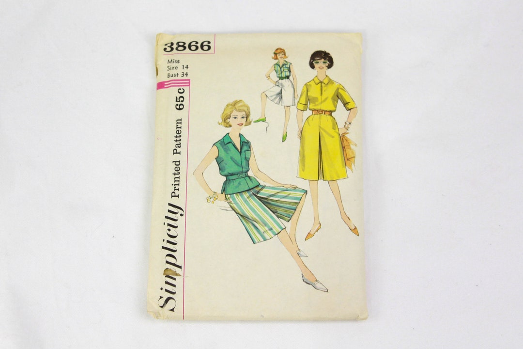 1960s Women's Culottes and Blouse Sewing Pattern Simplicity 3866, UNCUT ...