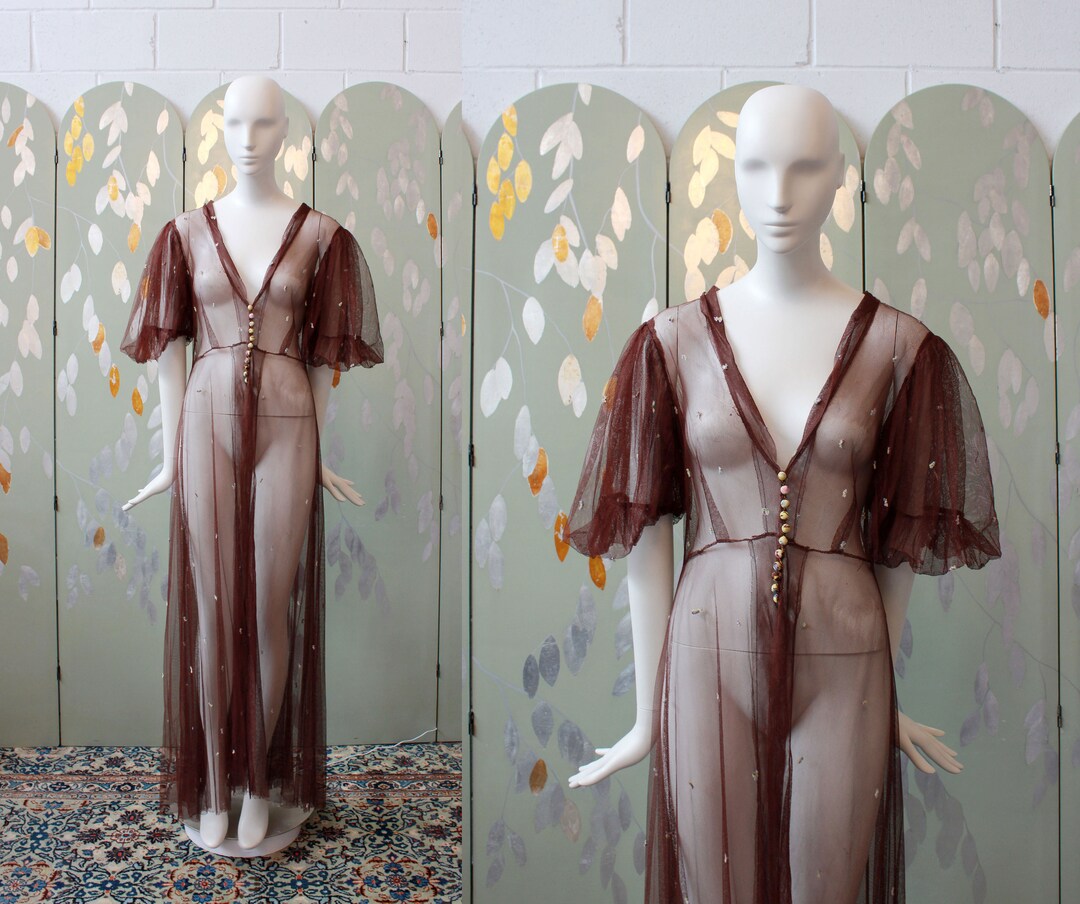 Brown 1930s Sheer Net Duster With Puff Sleeves - Etsy
