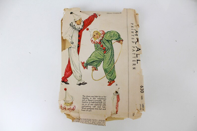 1930s Clown Costume Sewing Pattern Mccall 630 Large 40-42 - Etsy