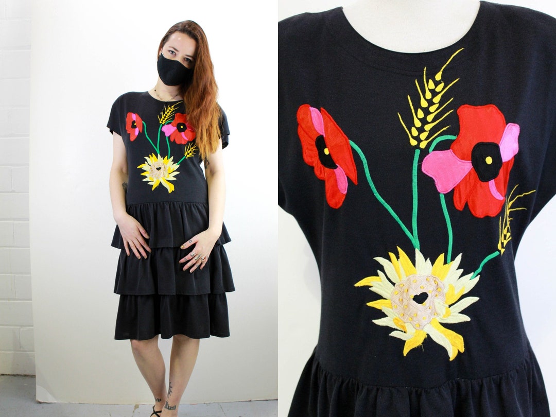 80er Betty Barclay Kleid, Vintage 1980er Jahre Blumen Applikation ...