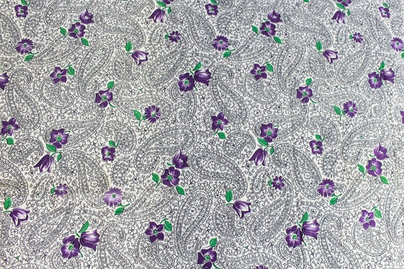 1950s Purple Floral Print Cotton Fabric 8 Yards Vintage - Etsy