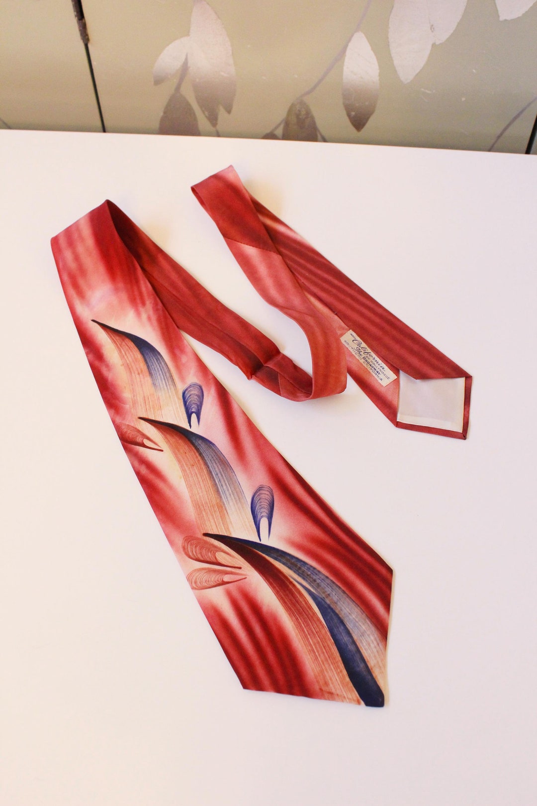 Vintage 1940s Red and Blue Abstract Line Ties - Etsy