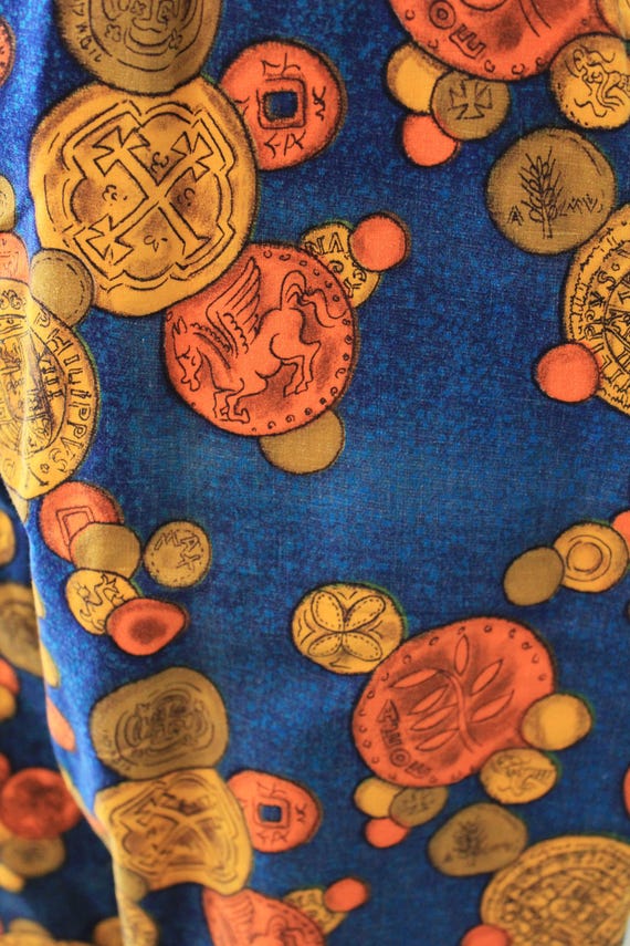 Vintage 1960s Blue and Gold Coin Novelty Print Ankle … - Gem