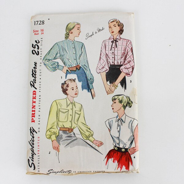 1940s Blouse Pattern - Etsy